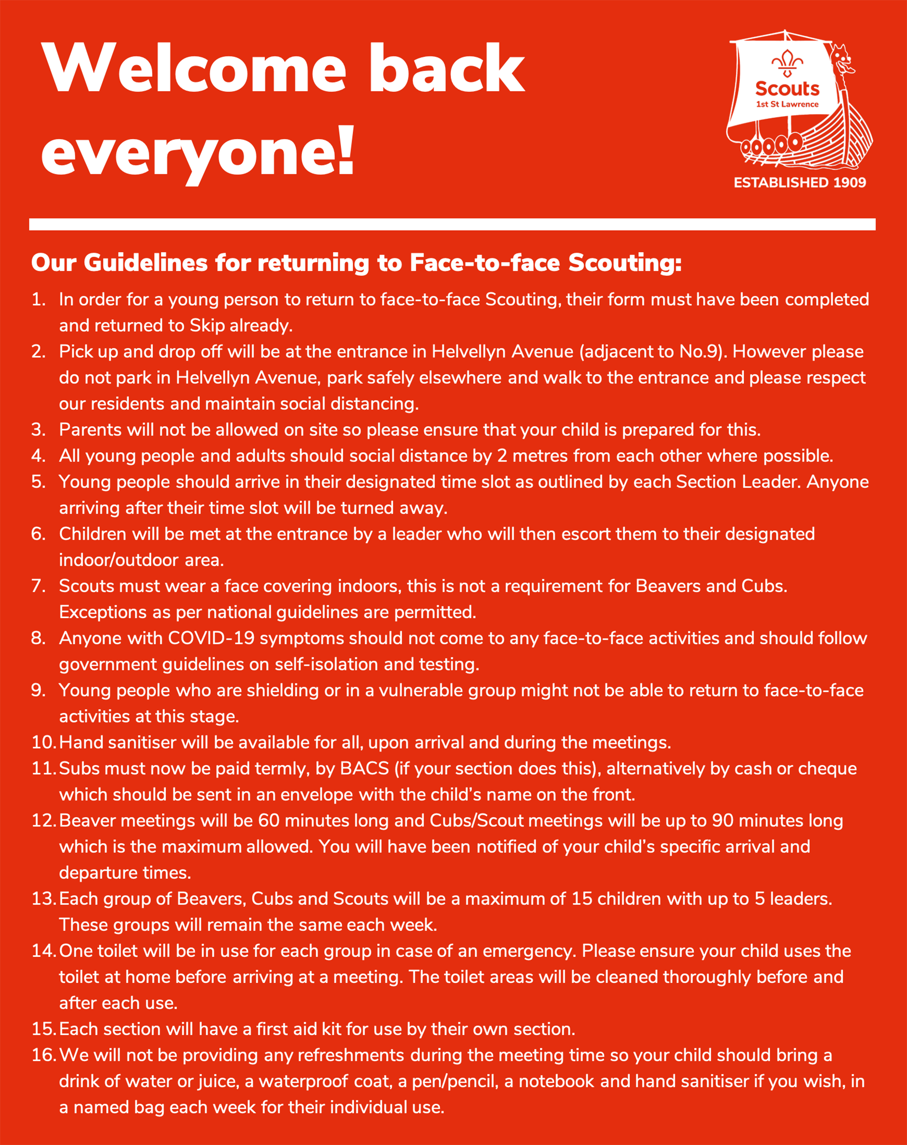 Welcome Back Guidance – 1st St Lawrence Scout Group – Ramsgate